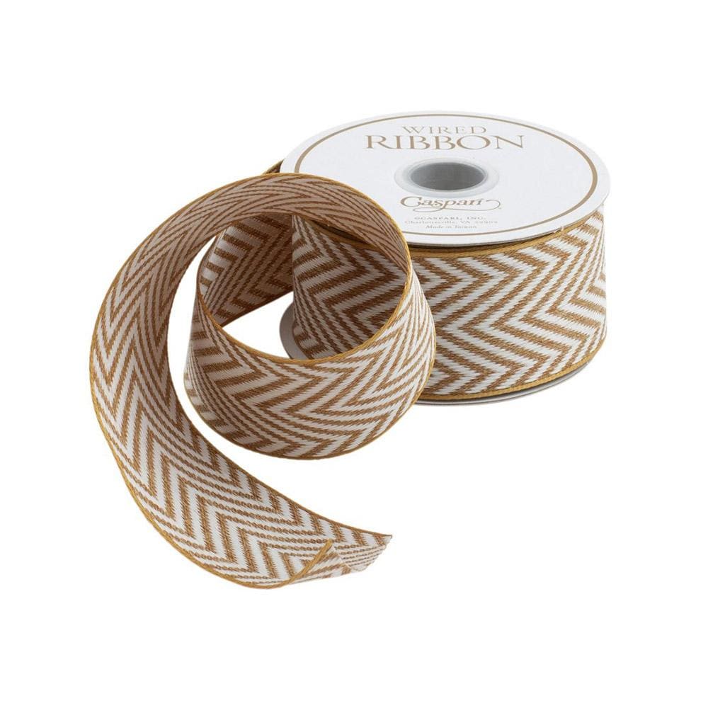 Caspari White & Natural Herringbone Wired Ribbon - 8 Yard Spool ...